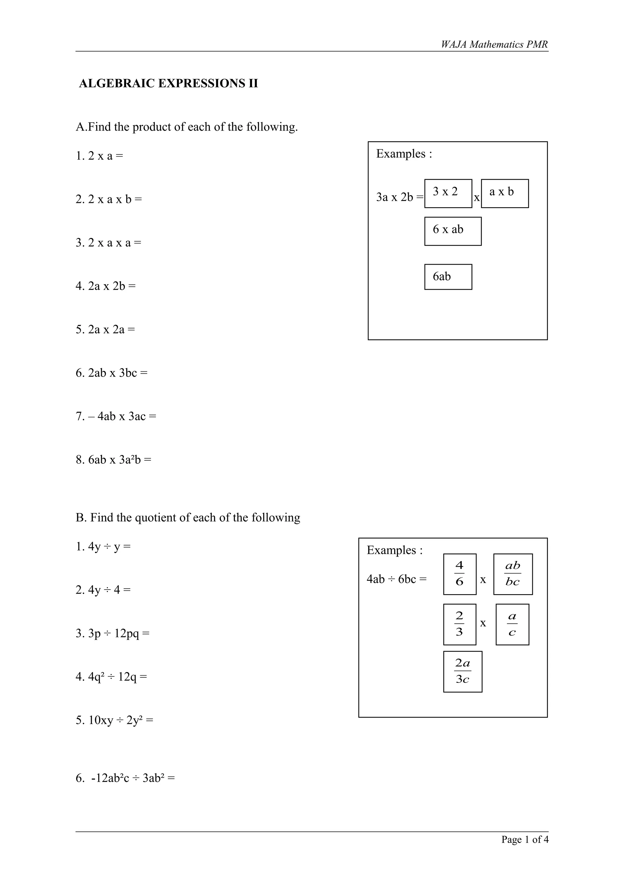 F2 algebraic expression ii | DOC