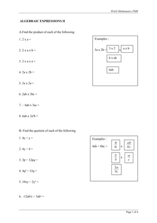 F2 algebraic expression ii | DOC
