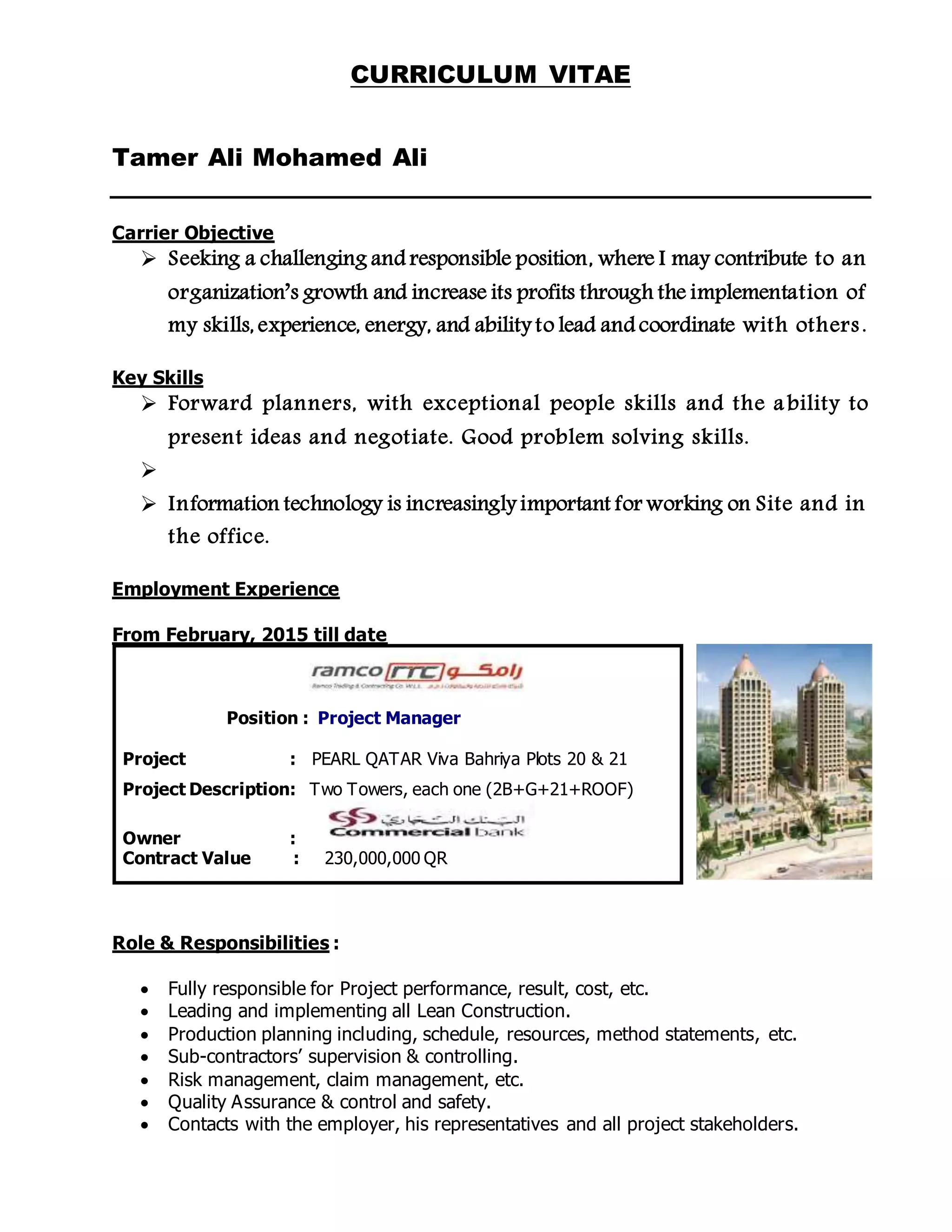 CV - Engr Tamer Ali 2015 | DOCX