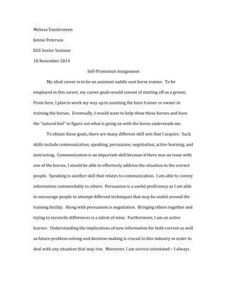 Self-Promotion Assignment | PDF