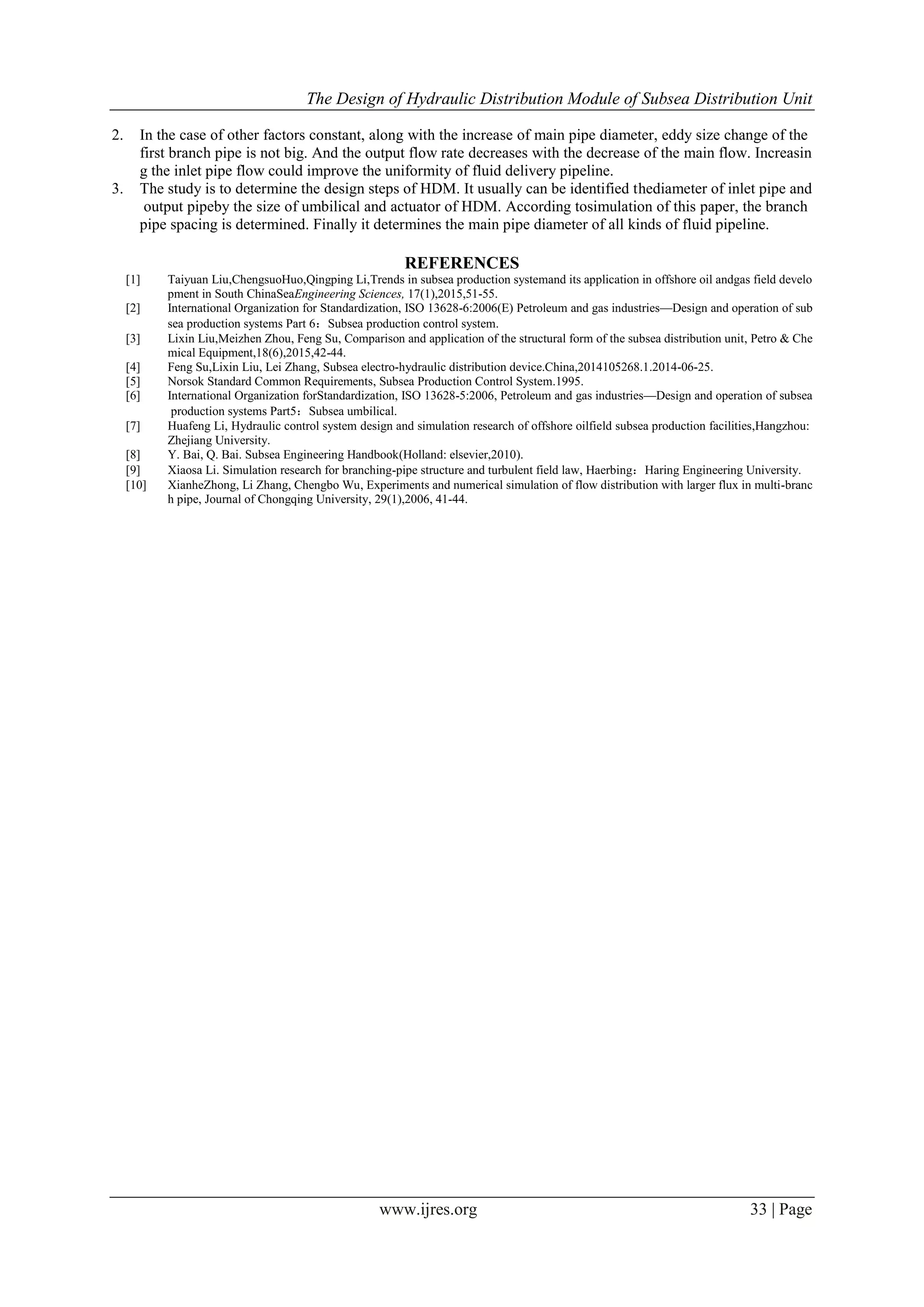 The Design of Hydraulic Distribution Module of Subsea Distribut ion ...