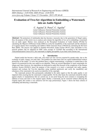 Evaluation of Two-Set Algorithm in Embedding a Watermark into an Audio Signal | PDF