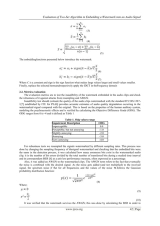 Evaluation of Two-Set Algorithm in Embedding a Watermark into an Audio Signal | PDF