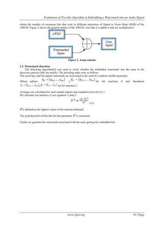 Evaluation of Two-Set Algorithm in Embedding a Watermark into an Audio Signal | PDF