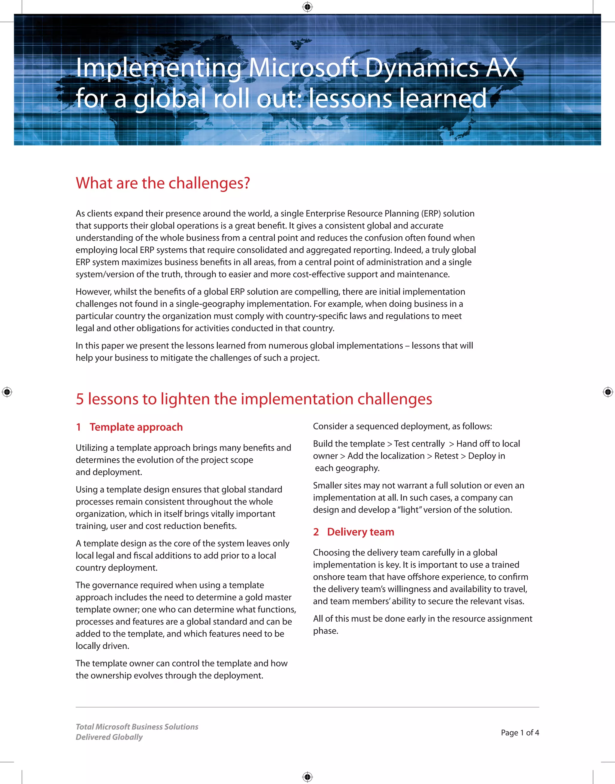 Implementing Microsoft Dynamics AX for a global roll out V3 PQ | PDF