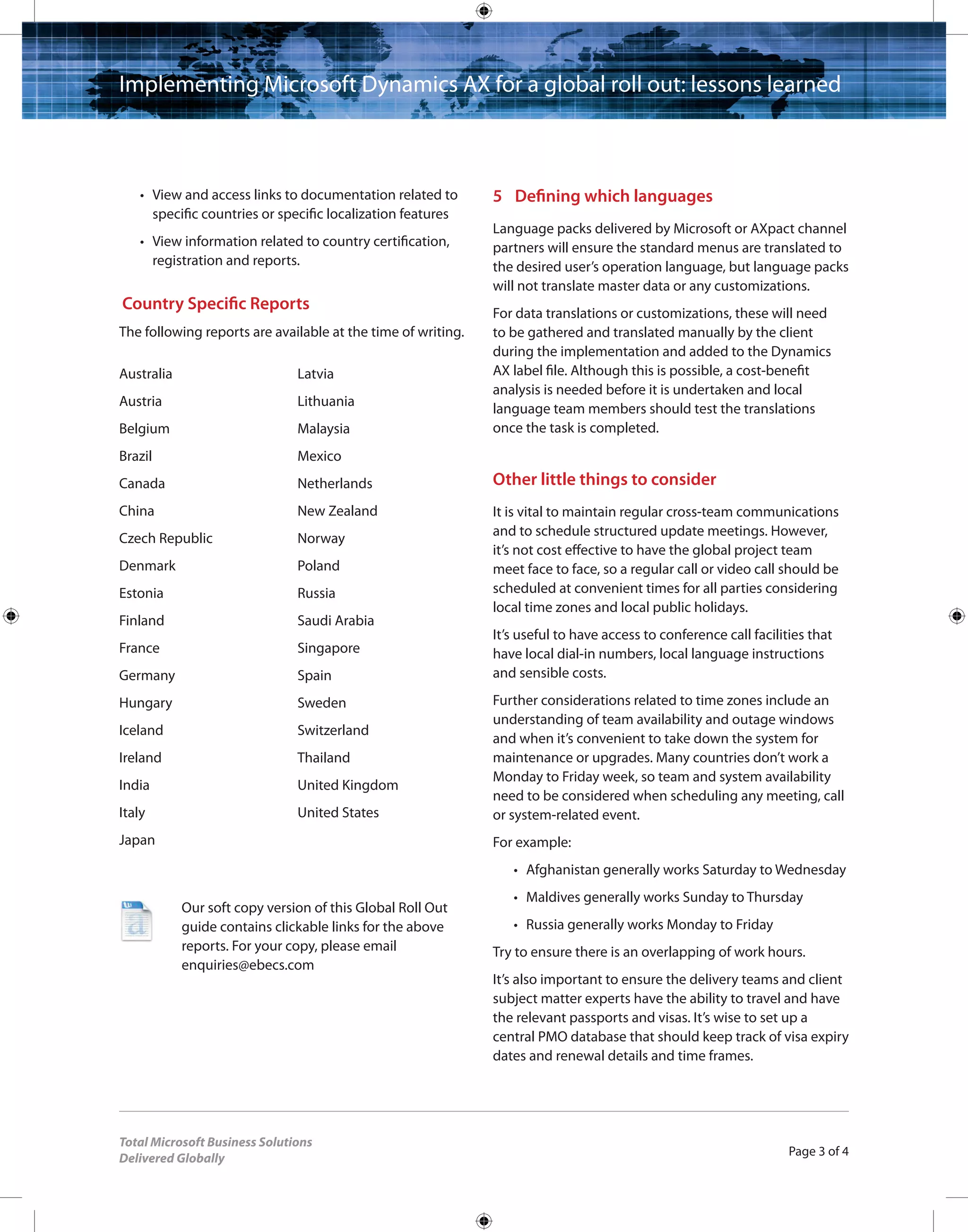 Implementing Microsoft Dynamics AX for a global roll out V3 PQ | PDF