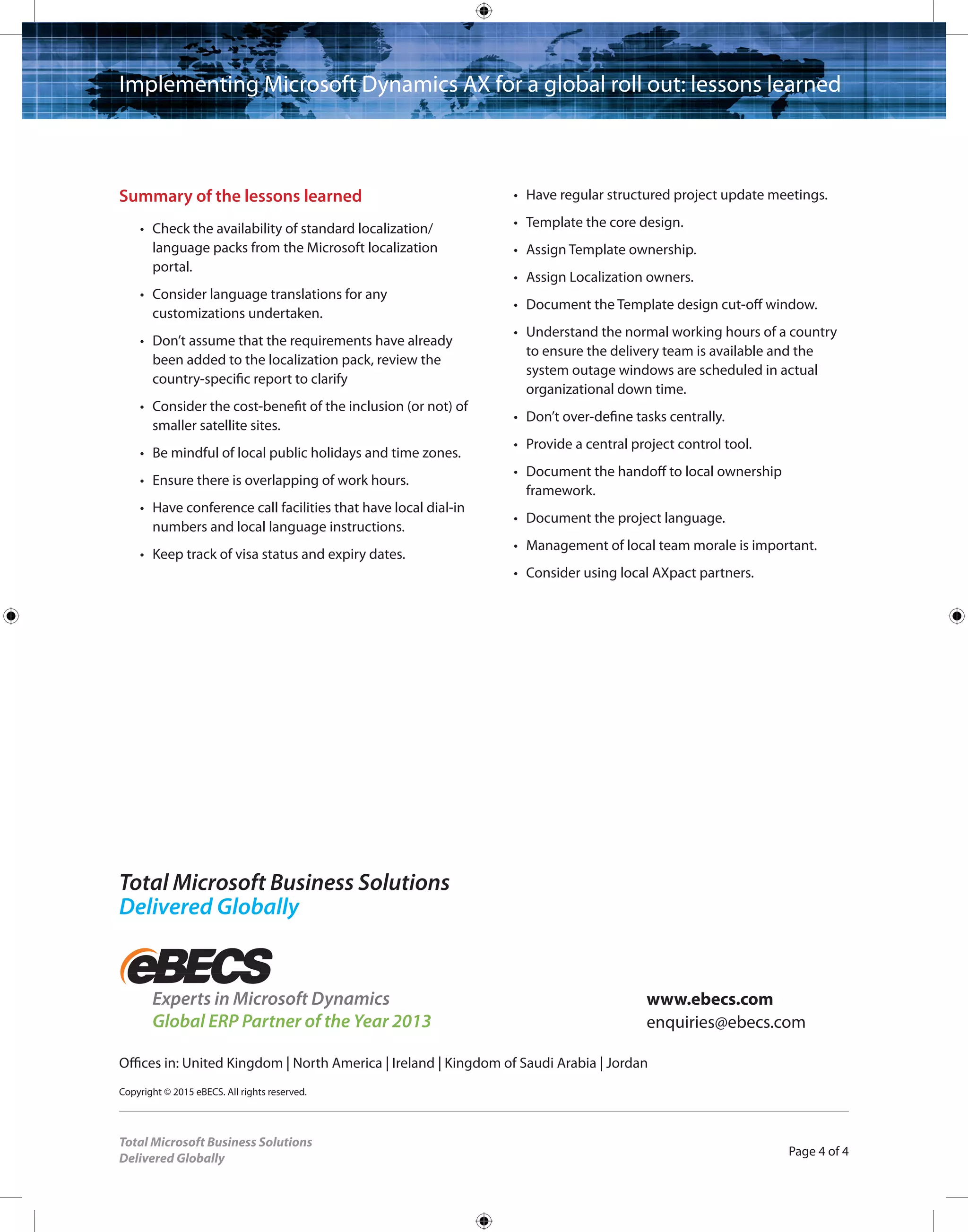 Implementing Microsoft Dynamics AX for a global roll out V3 PQ | PDF