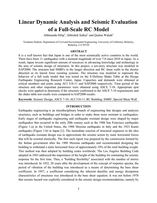Linear Dynamic Analysis and Seismic Evaluation of RC Building | PDF