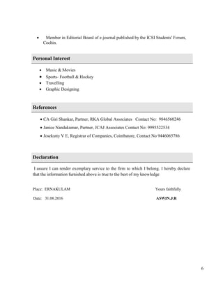 CV-Aswin JR | PDF | Business Accounting & Finance | Business