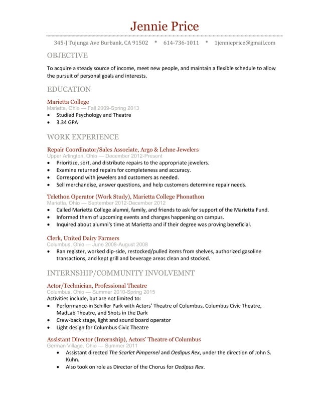 Jennie Price Resume | PDF | College Education | Education