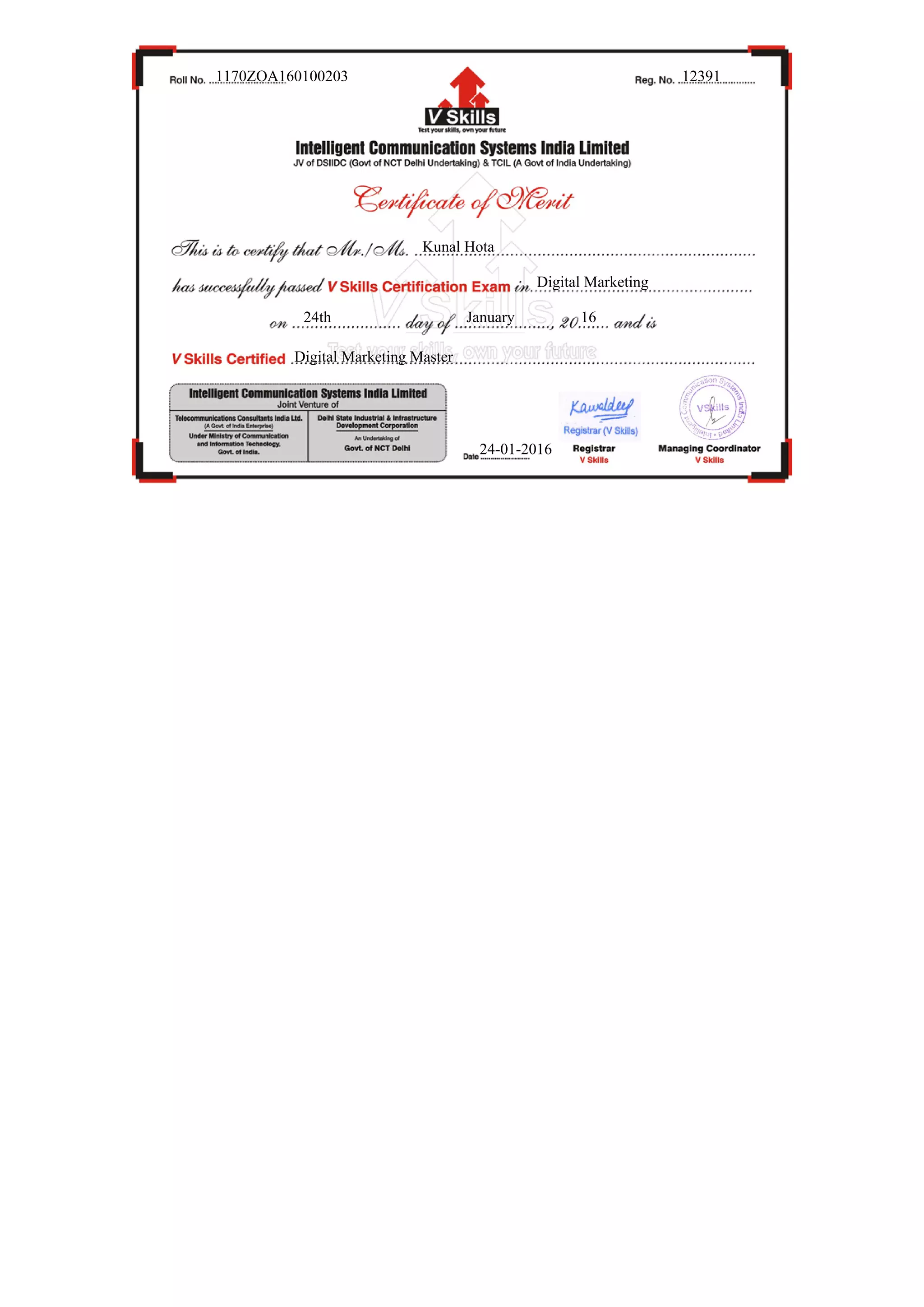 Vskills Certificate | PDF