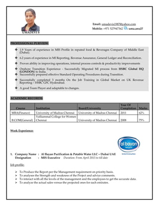 CV - Umadevi S | PDF