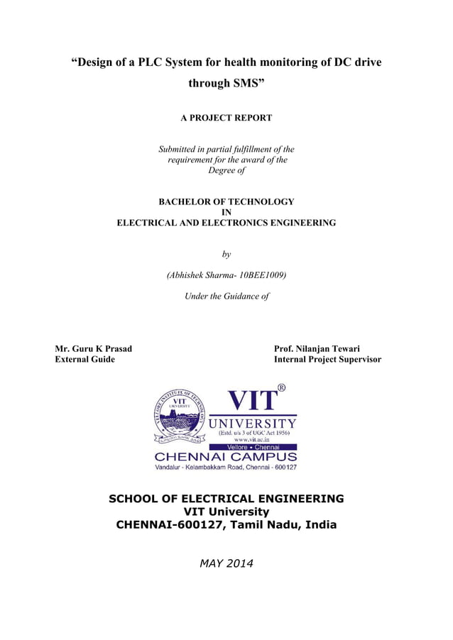 Project Report-Design of a PLC System for health monitoring of DC drive ...