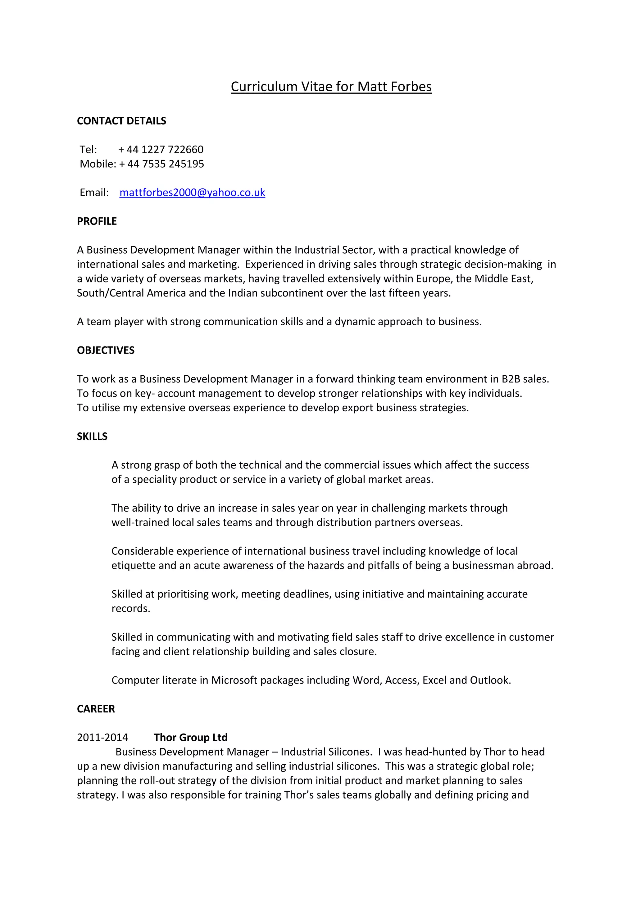 Curriculum Vitae for Matt Forbes 2015 | PDF