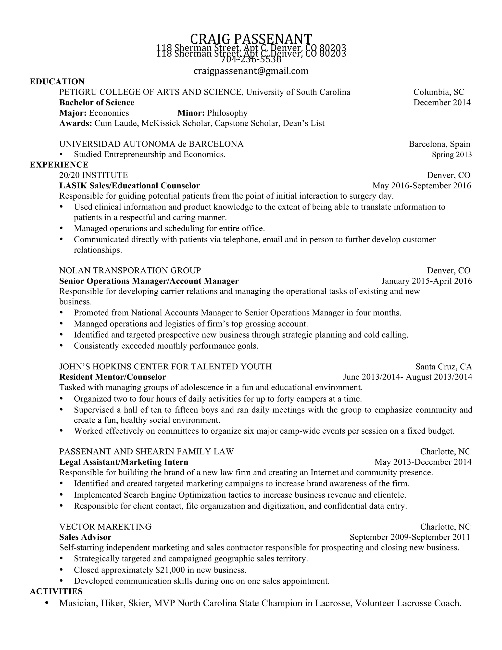 Craig Passenants Resume | PDF