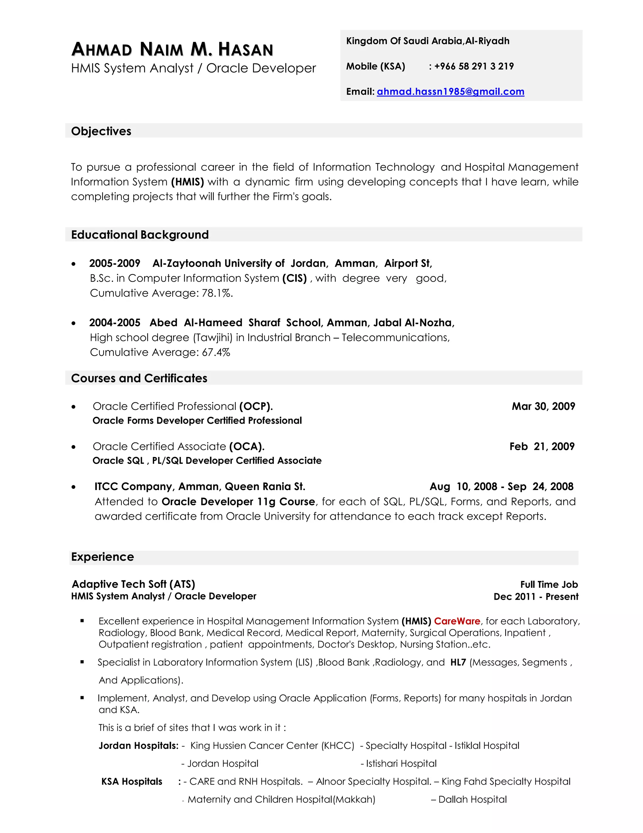Ahmad Hasan CV | PDF | IT and Internet Support | Internet