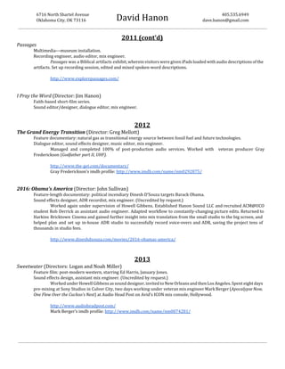 DavidHanonFilmProjects | PDF