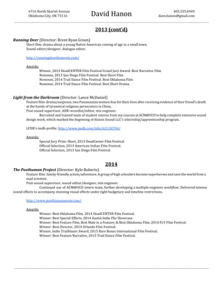 DavidHanonFilmProjects | PDF