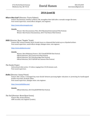 DavidHanonFilmProjects | PDF