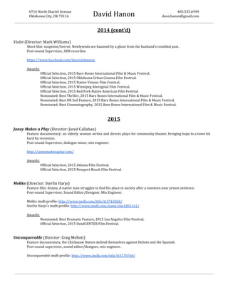 DavidHanonFilmProjects | PDF