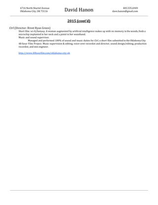 DavidHanonFilmProjects | PDF