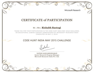 Codehunt Participation Certificate - Rishabh Rastogi (1) | PDF