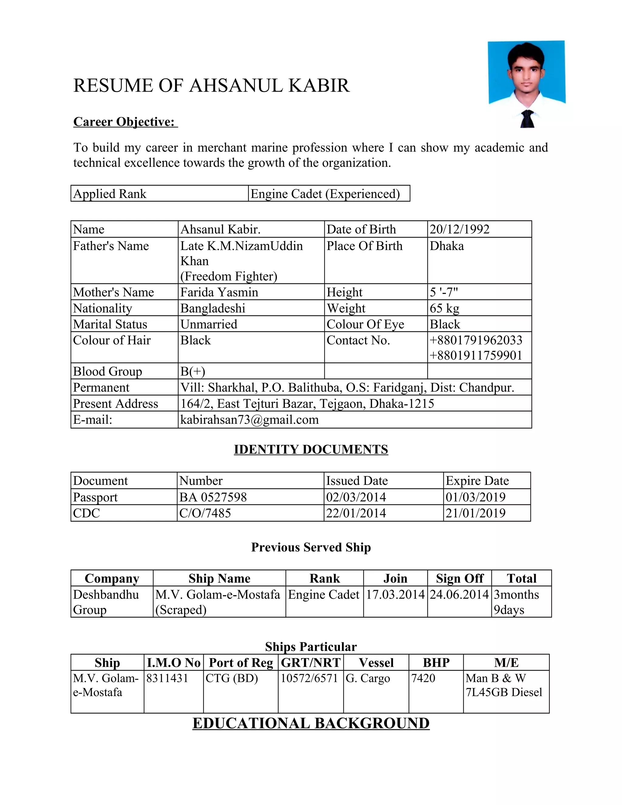 RESUME OF AHSANUL KABIR | DOC