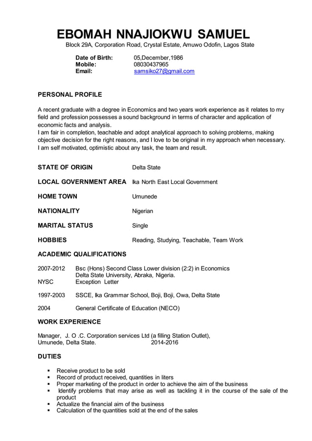 Ebomah Nnajiokwu Samuel CV | DOCX