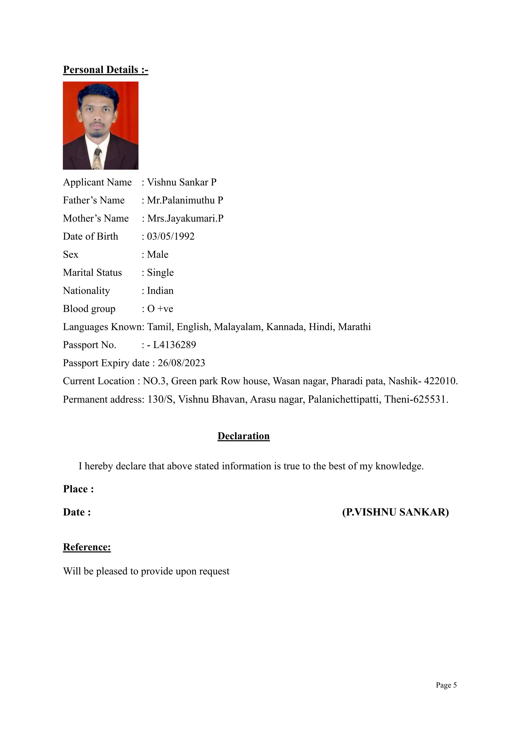 Vishnu Sankar New-updated resume with photo | PDF