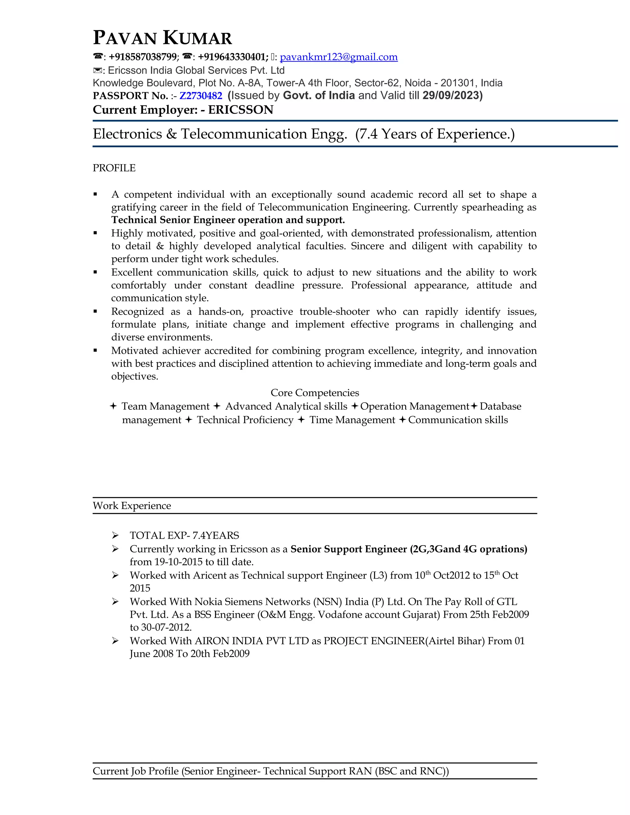 Resume_Pavan | DOC | Telecommunications Industry | Industries