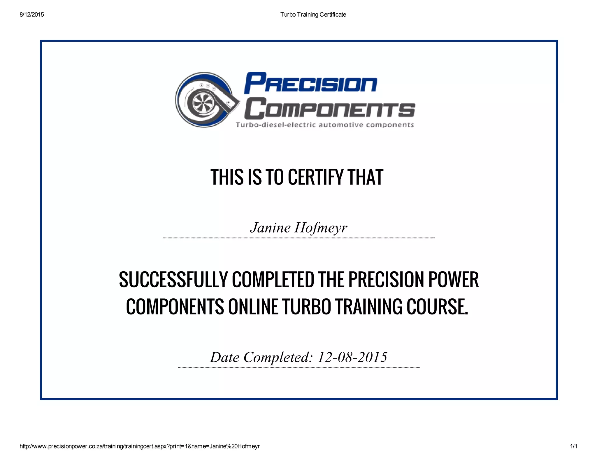 Turbo Training Certificate | PDF