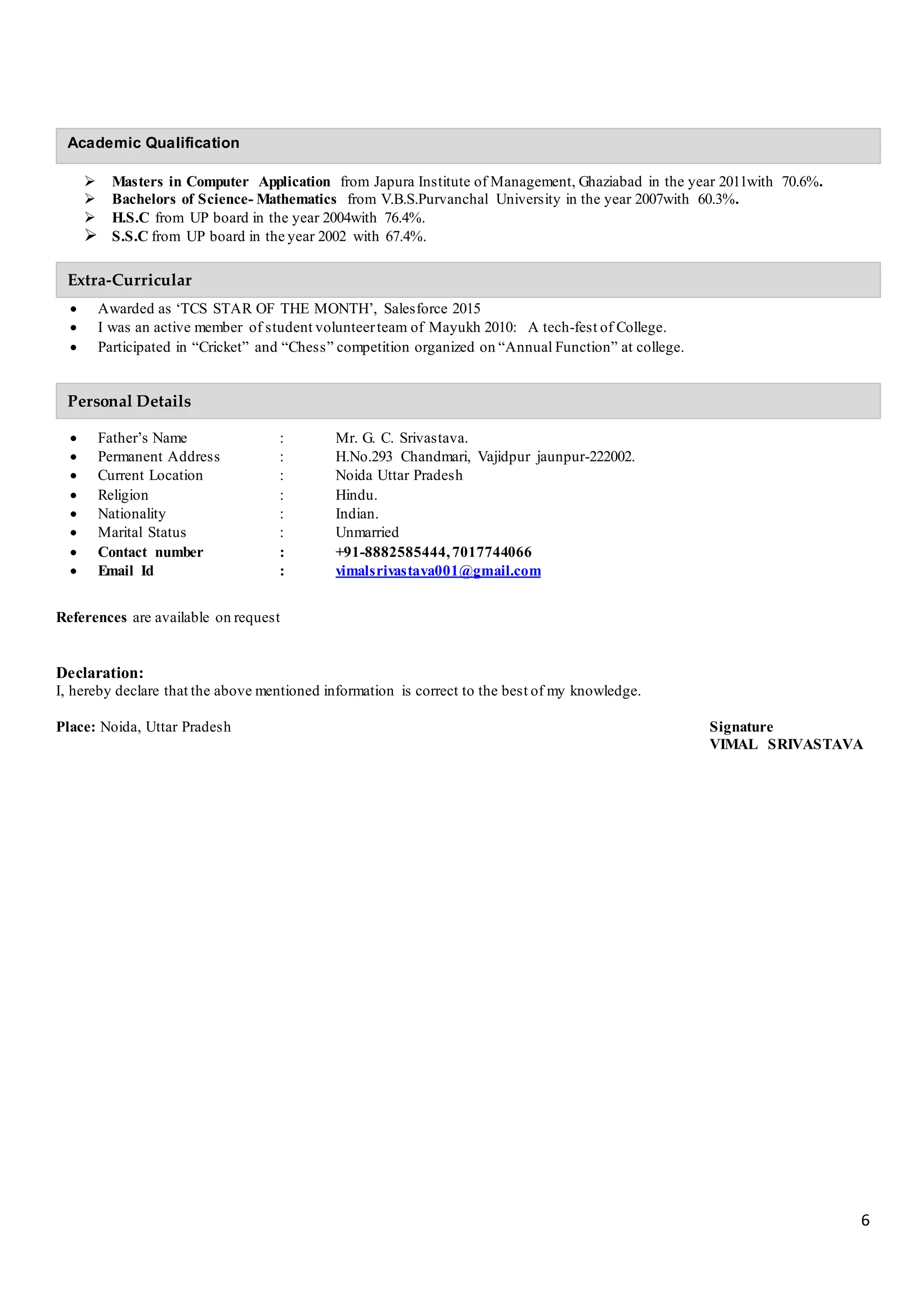 CV_Vimal Srivastava | DOCX | Computer Software and Applications | Computing