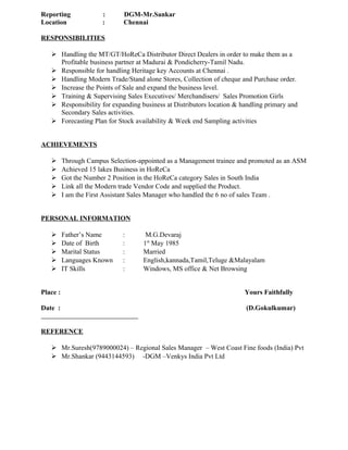 D.Gokulkumar-Resume | DOC | Business Administration | Business