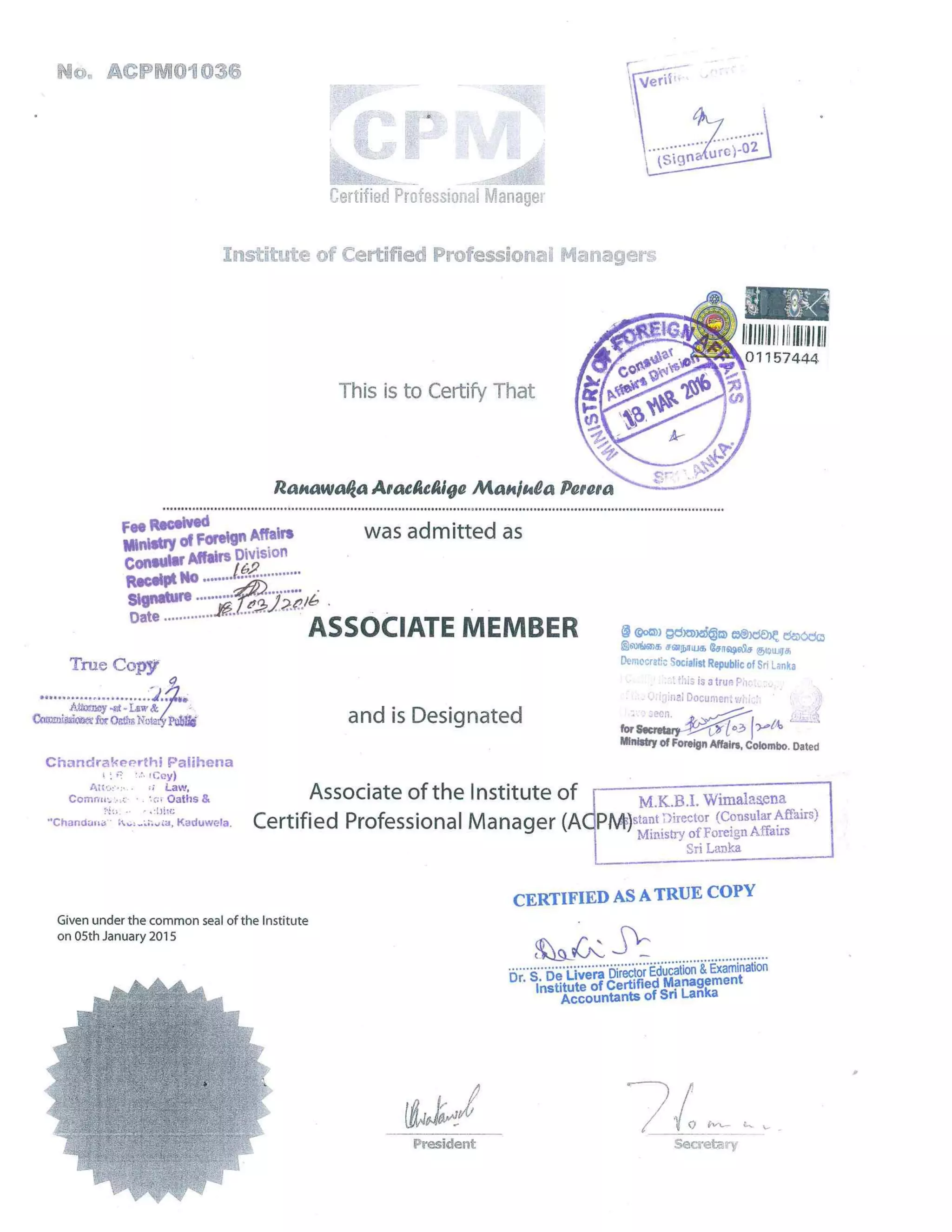 CPM Certificate. | PDF
