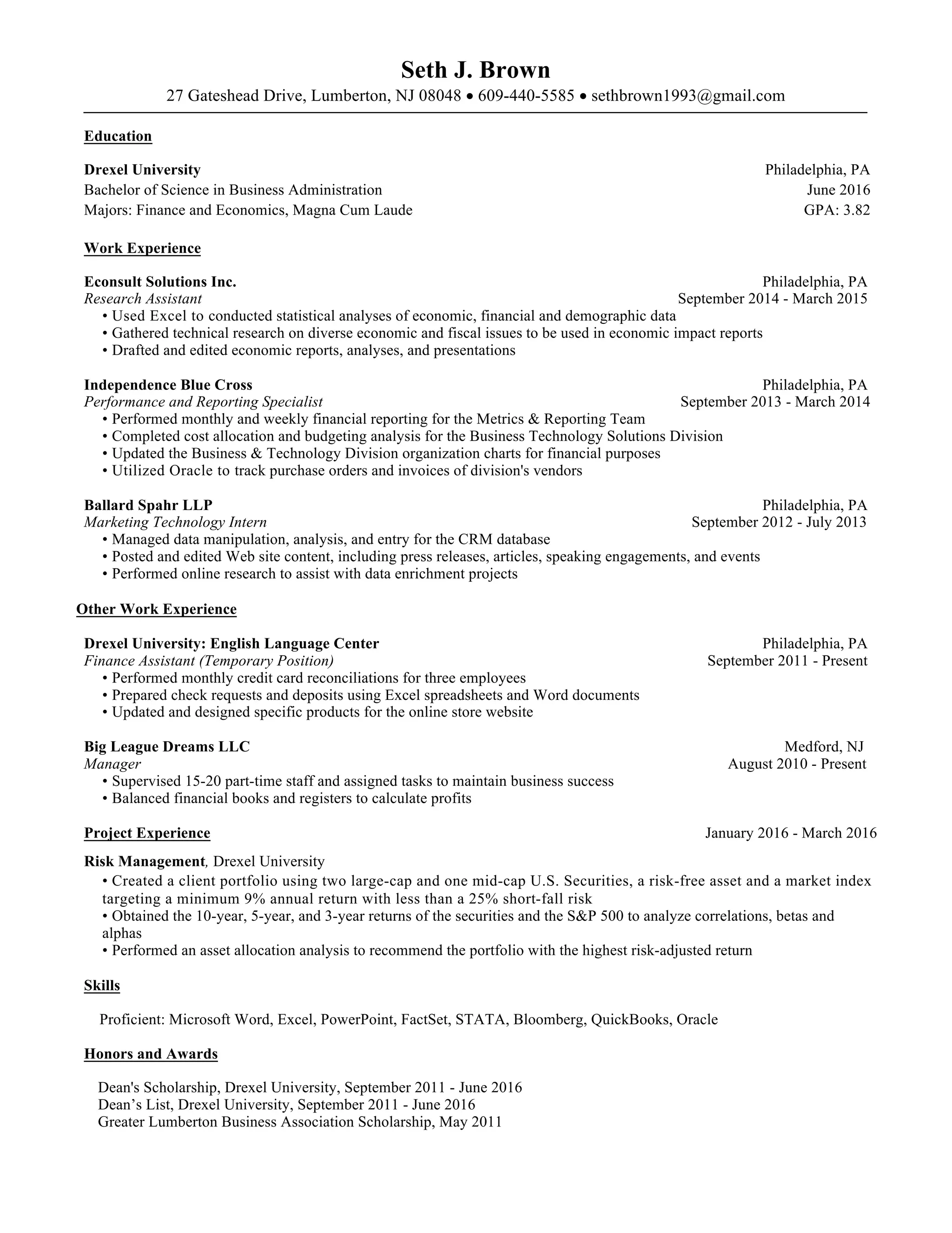 Seth Brown_Resume_Drexel | PDF