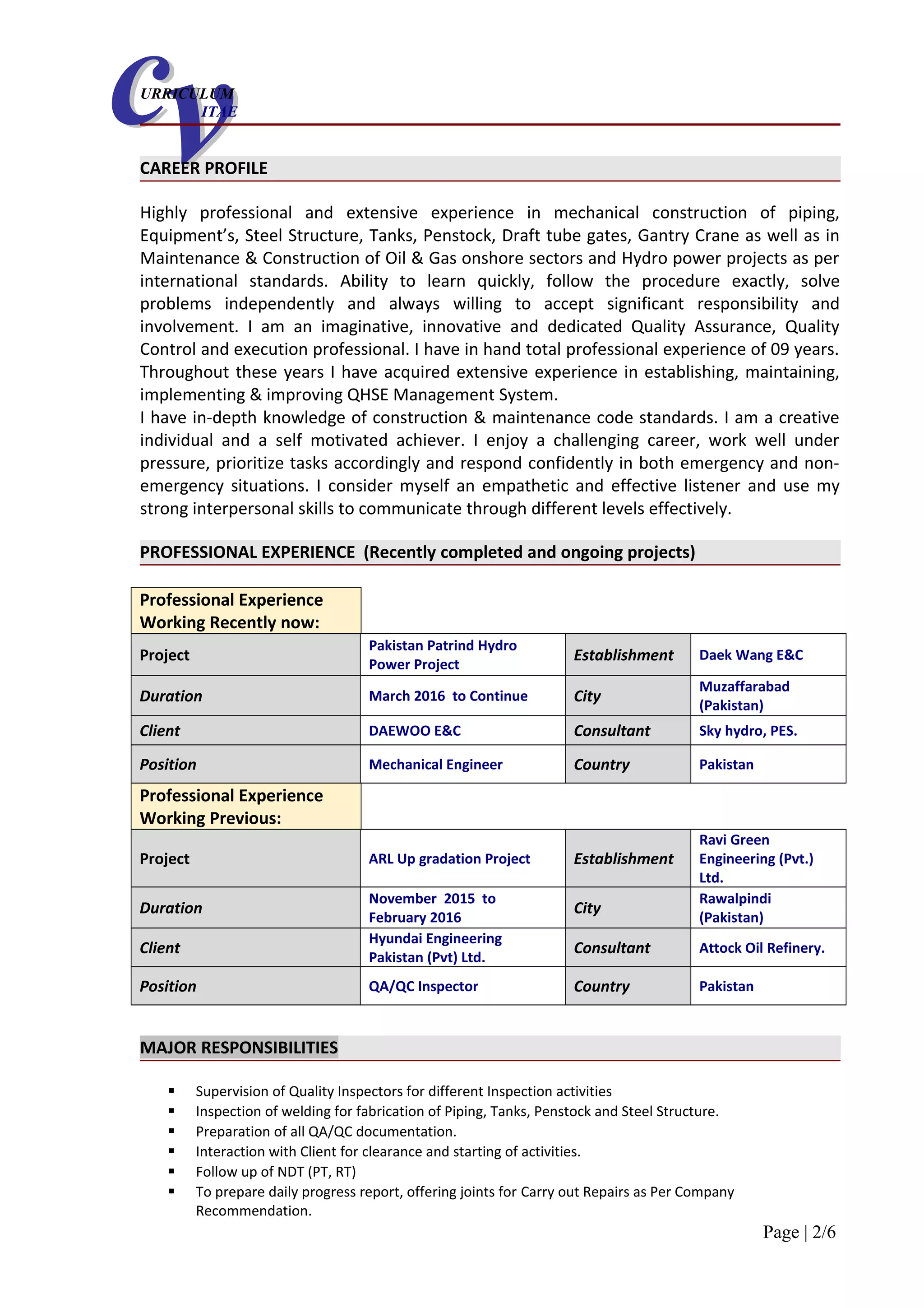 Azam Raza (QAQC)Mechanical engineer. | DOC | Business | Business and Finance