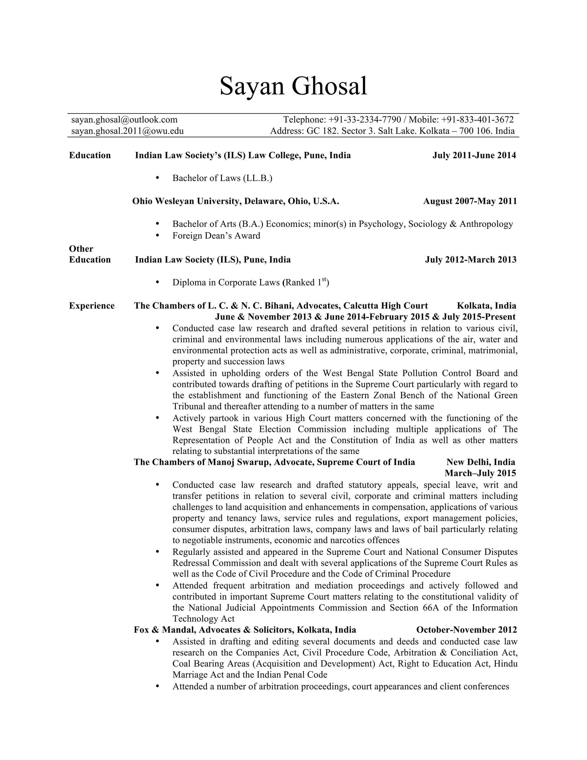 Sayan Ghosal - Resume | PDF