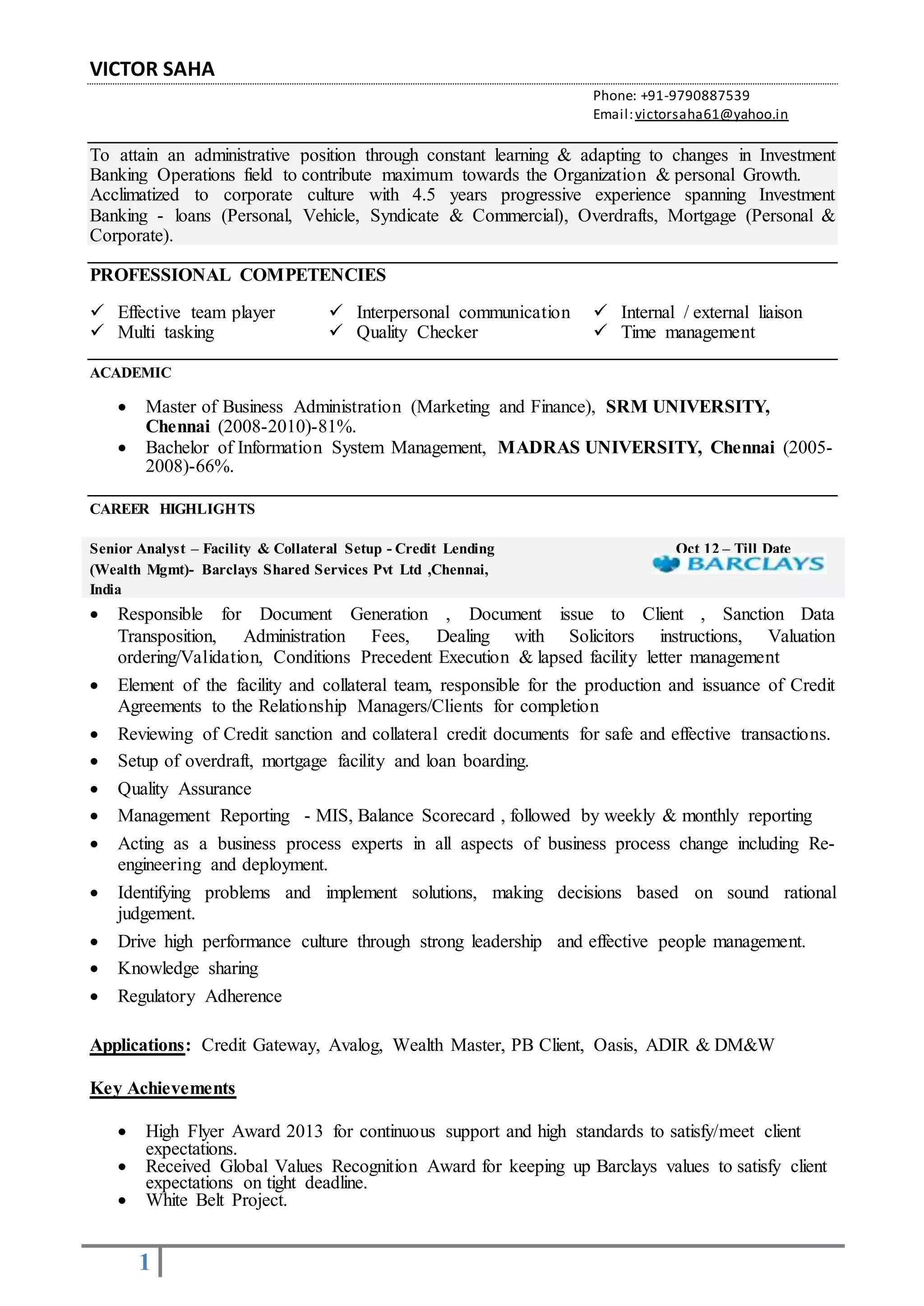 Resume-VICTOR - Final | DOCX | Business Banking & Finance | Business