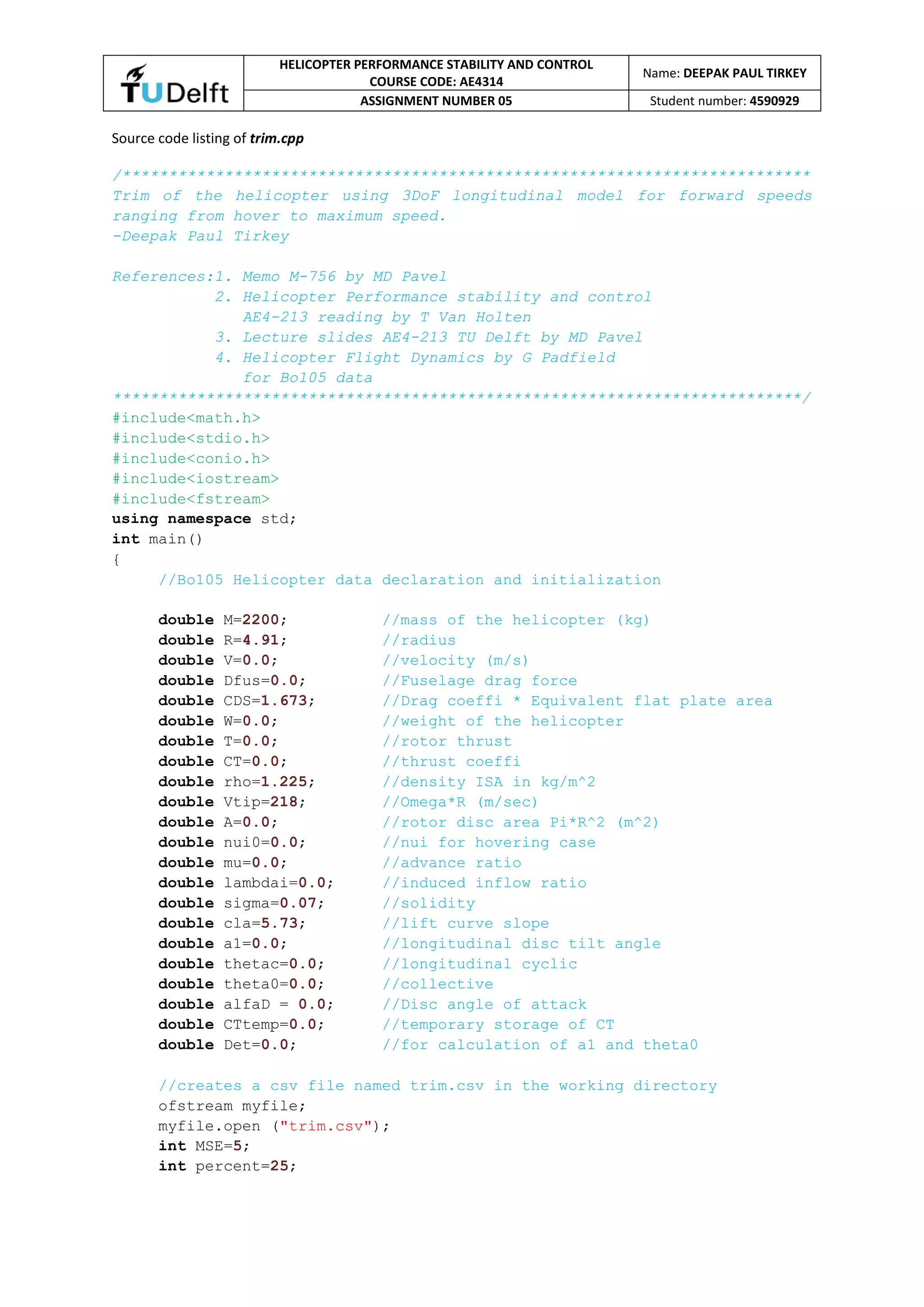 3DoF Helicopter Trim , Deceleration manouver simulation, Stability | PDF