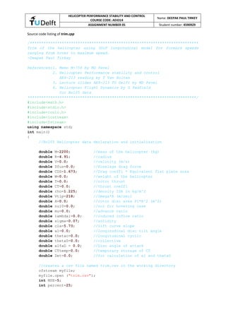 3DoF Helicopter Trim , Deceleration manouver simulation, Stability | PDF