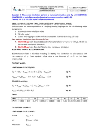3DoF Helicopter Trim , Deceleration manouver simulation, Stability | PDF