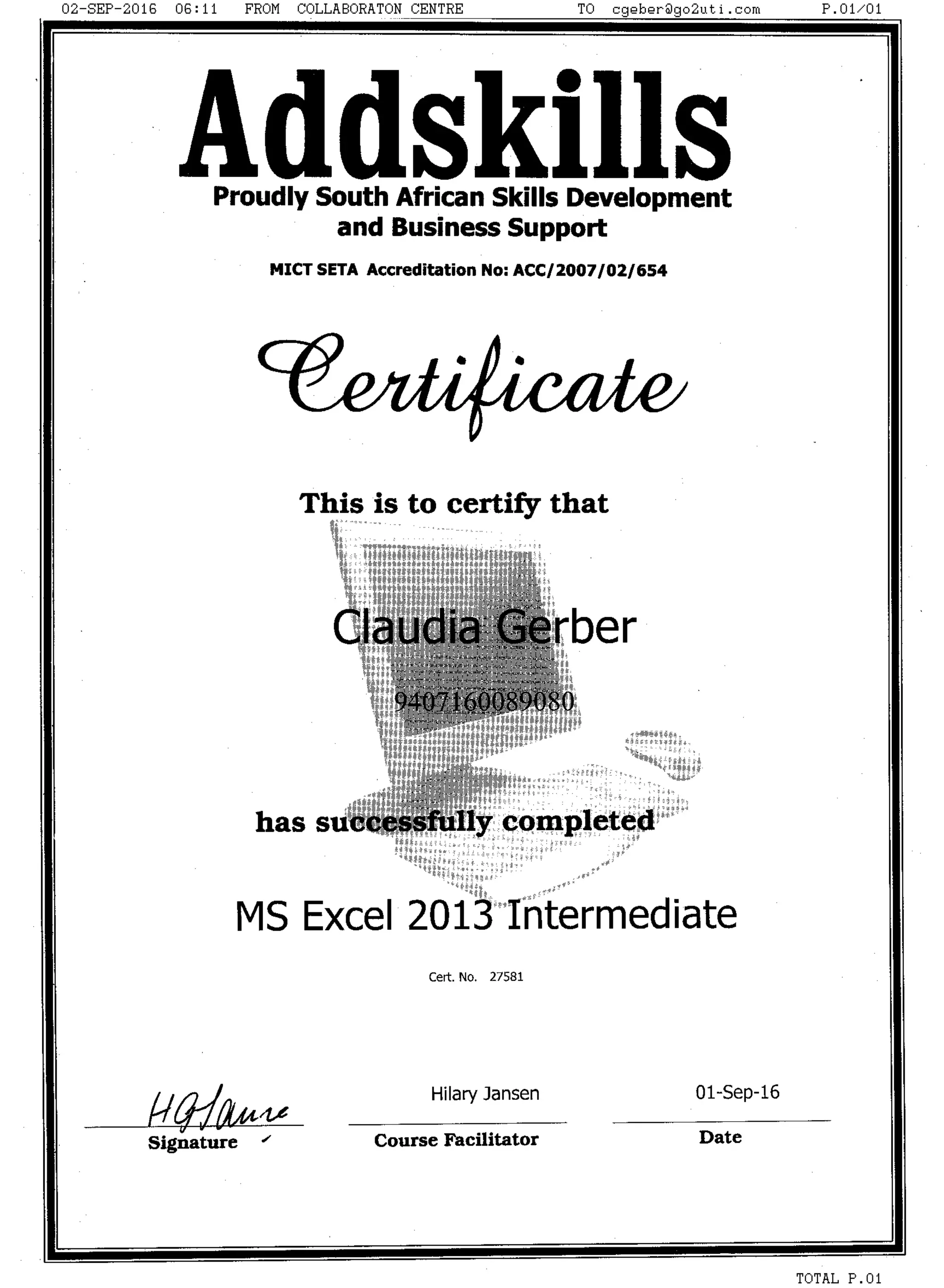 Computer Training Certificate | PDF