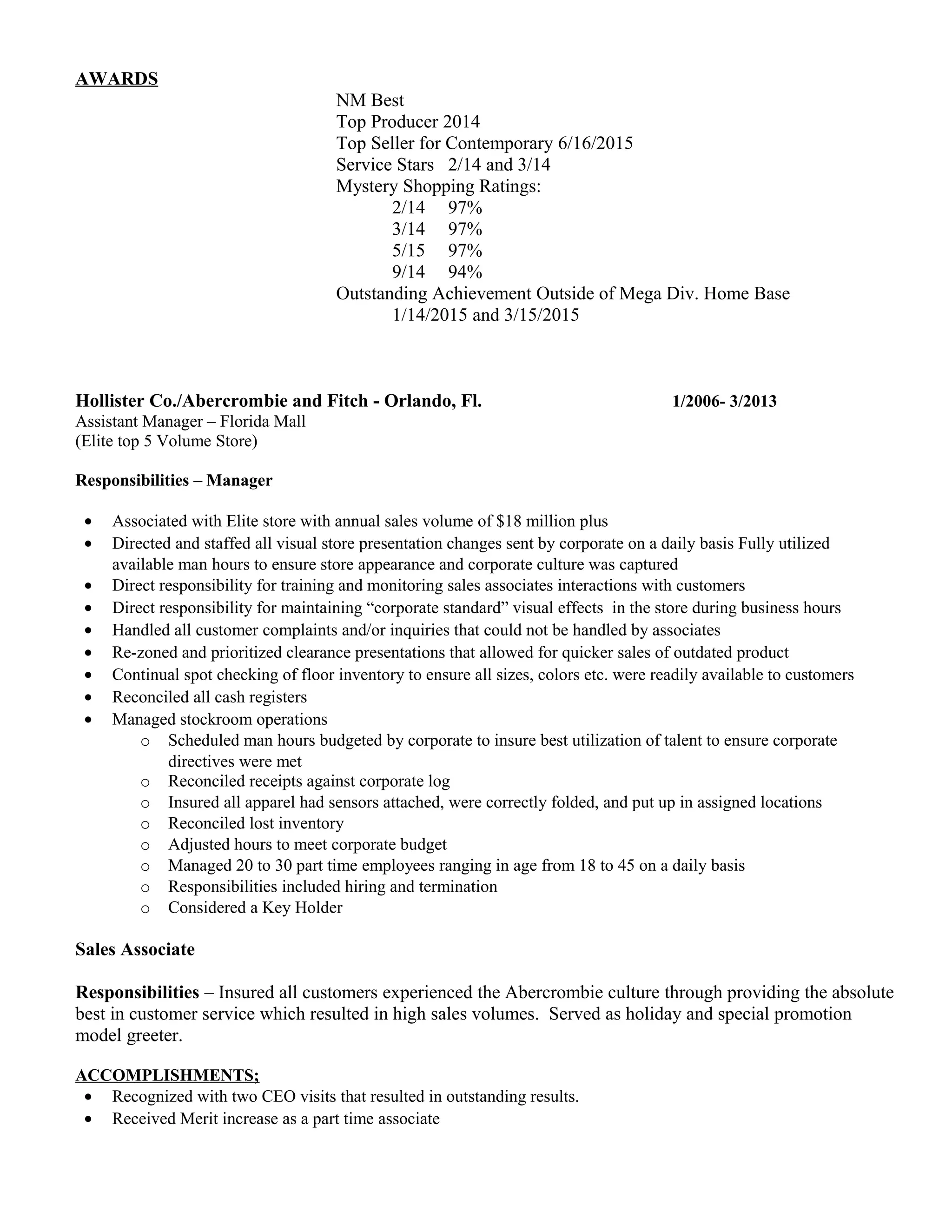 Allens Resume updated | DOC | Apparel Industry | Industries