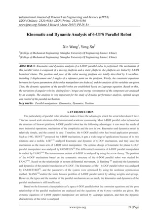 Kinematic and Dynamic Analysis of 6-UPS Parallel Robot | PDF