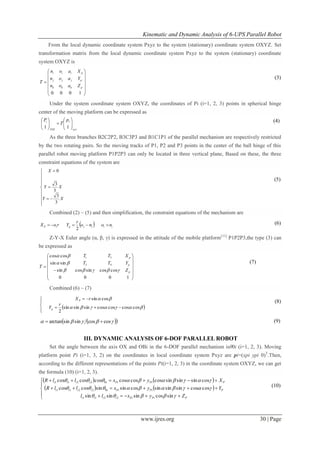 Kinematic and Dynamic Analysis of 6-UPS Parallel Robot | PDF