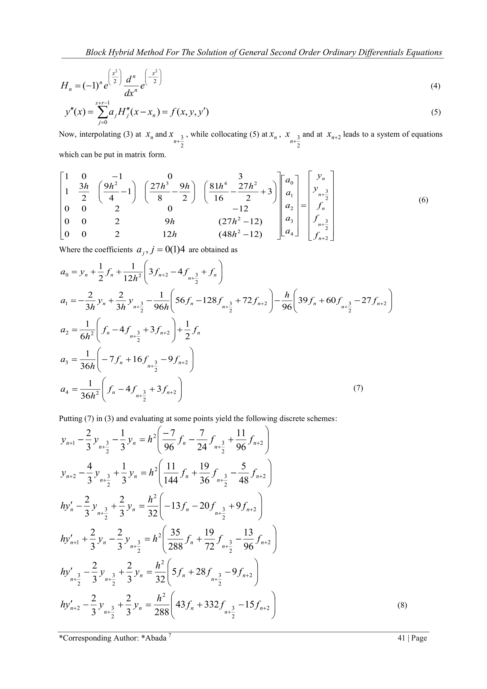 Block Hybrid Method For The Solution Of General Second Order Ordinary Differentials Equations Pdf