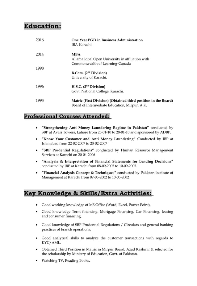 Riaz CV | DOC | Business Accounting & Finance | Business