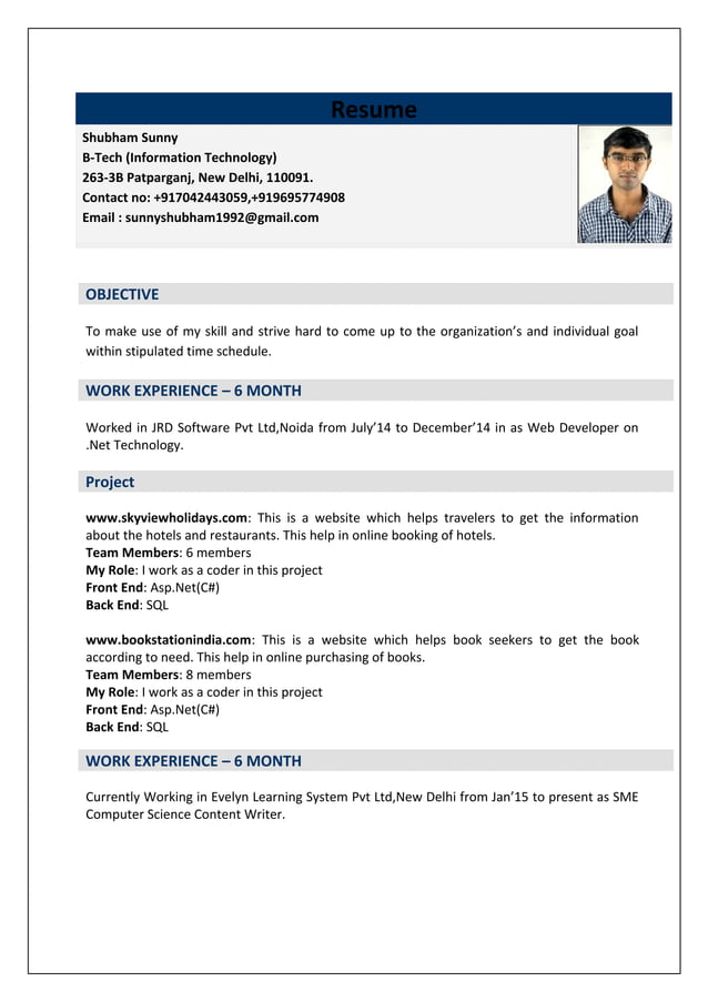 Shubham Resume | DOC | Web Development | Internet