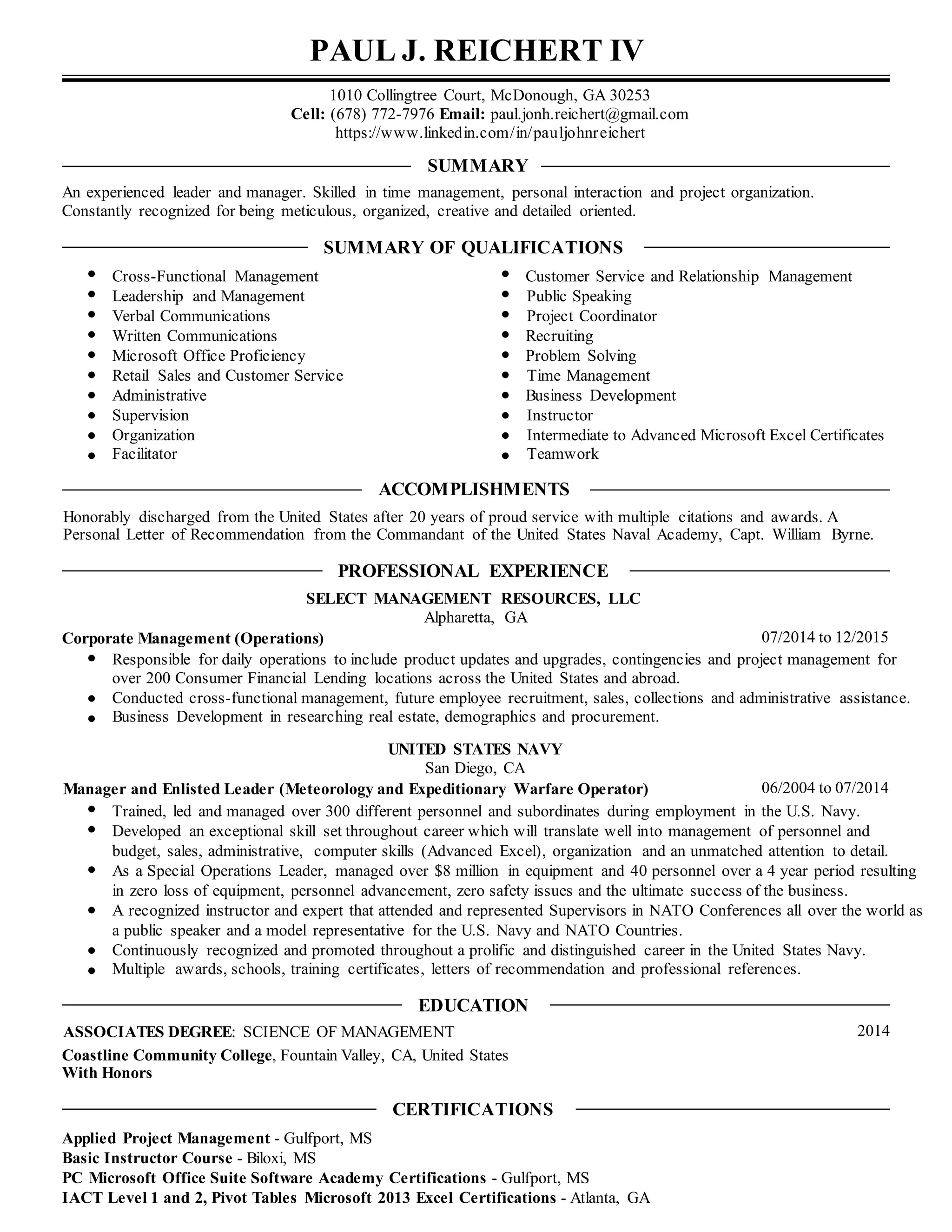 Paul J Reichert IV Resume 1 | DOCX