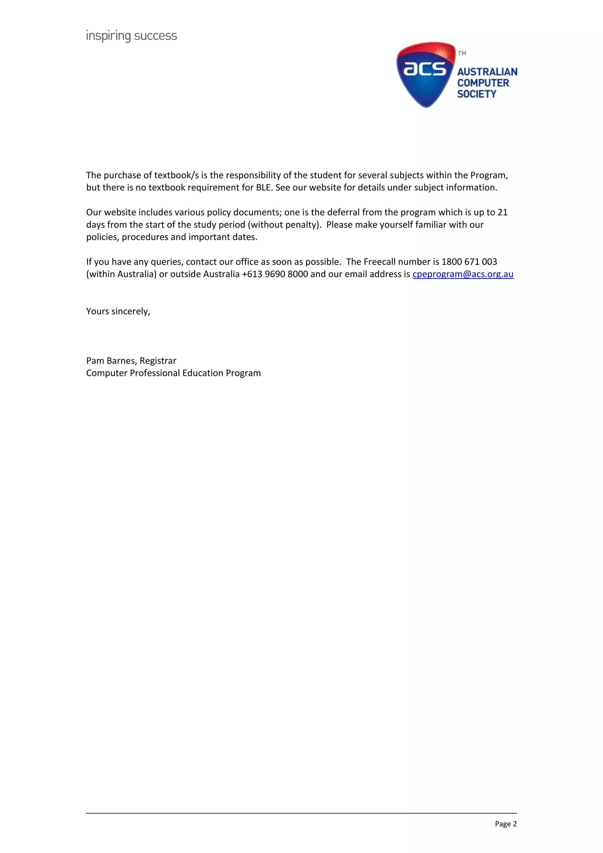 ACS Enrolment letter - Sameh Hanna | PDF | Educational Assessment ...